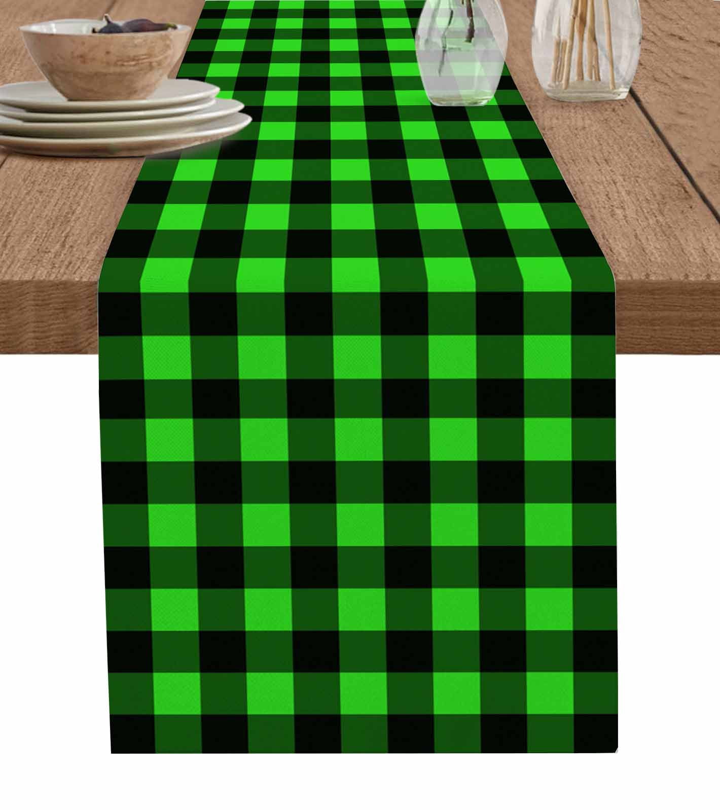 Black Green Plaid Burlap Cotton Table Runner 14x72 Inches Long, Modern ...