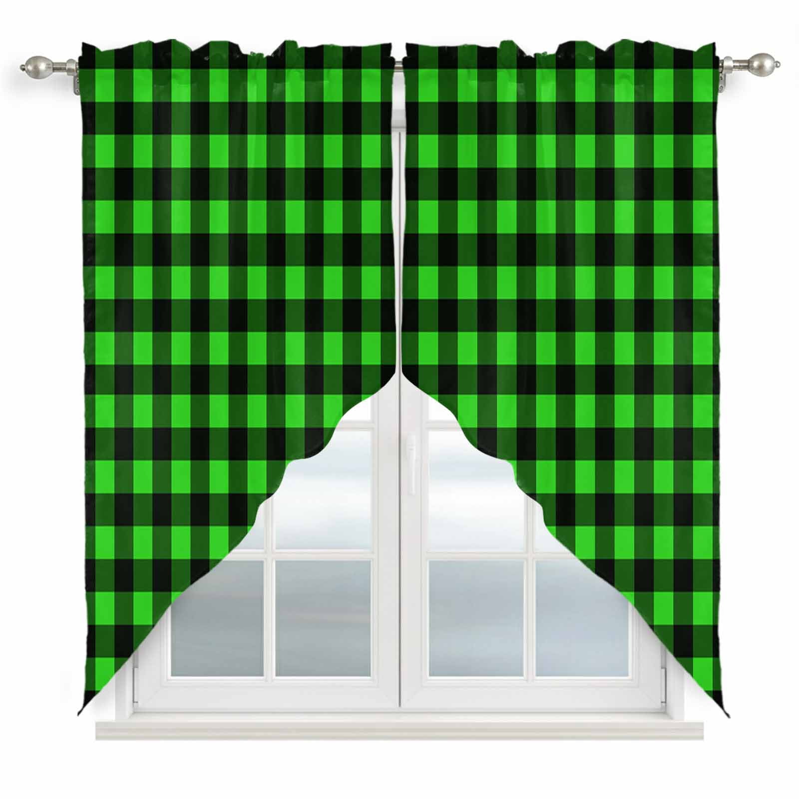 Black Green Plaid Swag Curtains Modern Buffalo Checked Gingham Art Swag ...