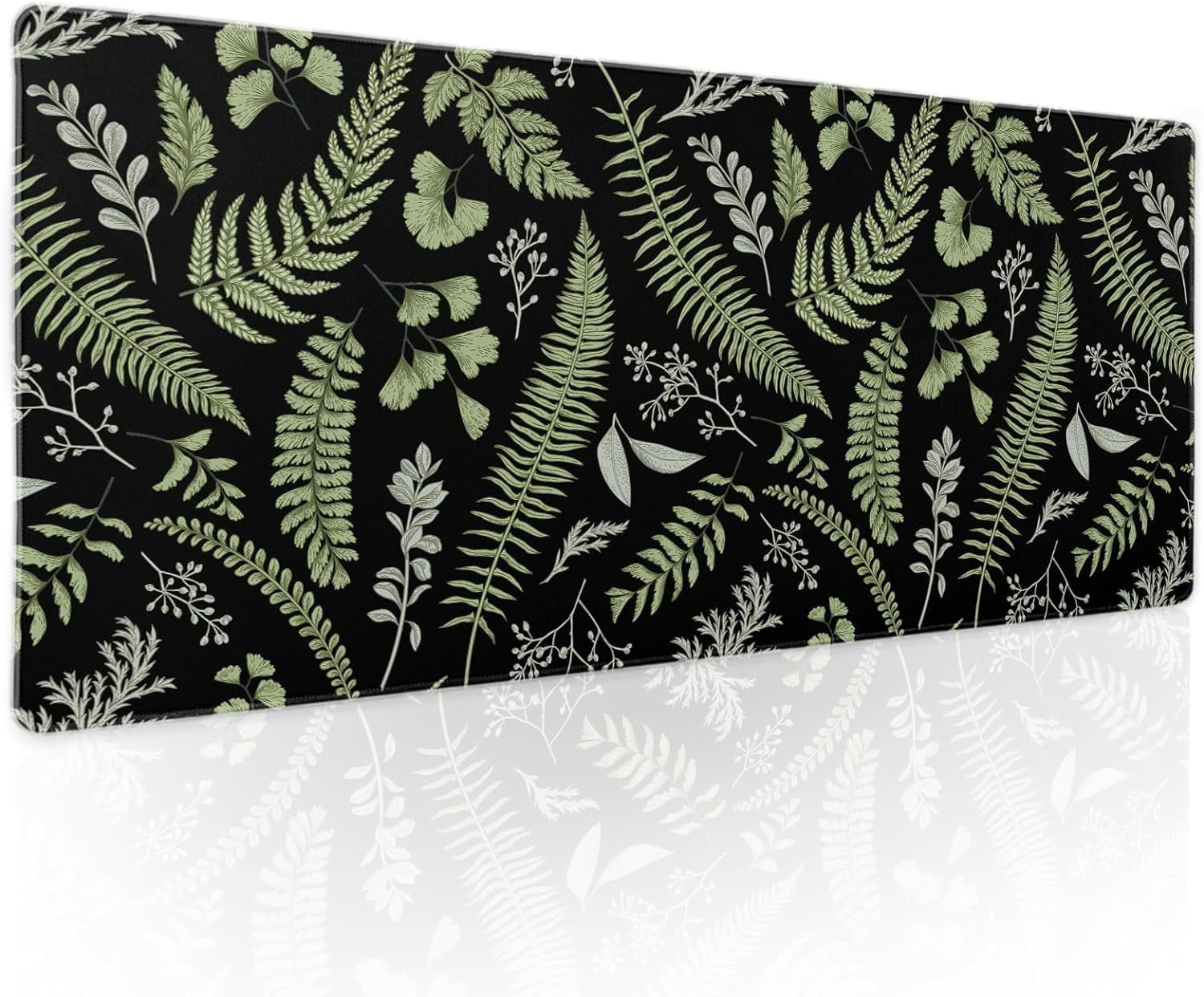 Black Green Plant Flowers Mouse Pad XL Tropical Fern Botanical Leaves ...