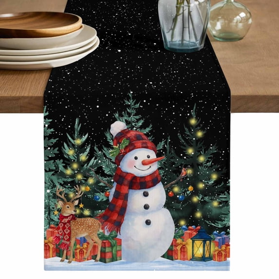 Black Green Snowman Christmas Table Runner 36 Inches, Xmas Tree ...