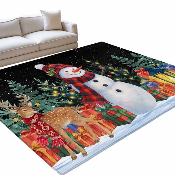 Black Green Snowman Christmas Washable Rug 5x7 Area Rug for Living Room ...