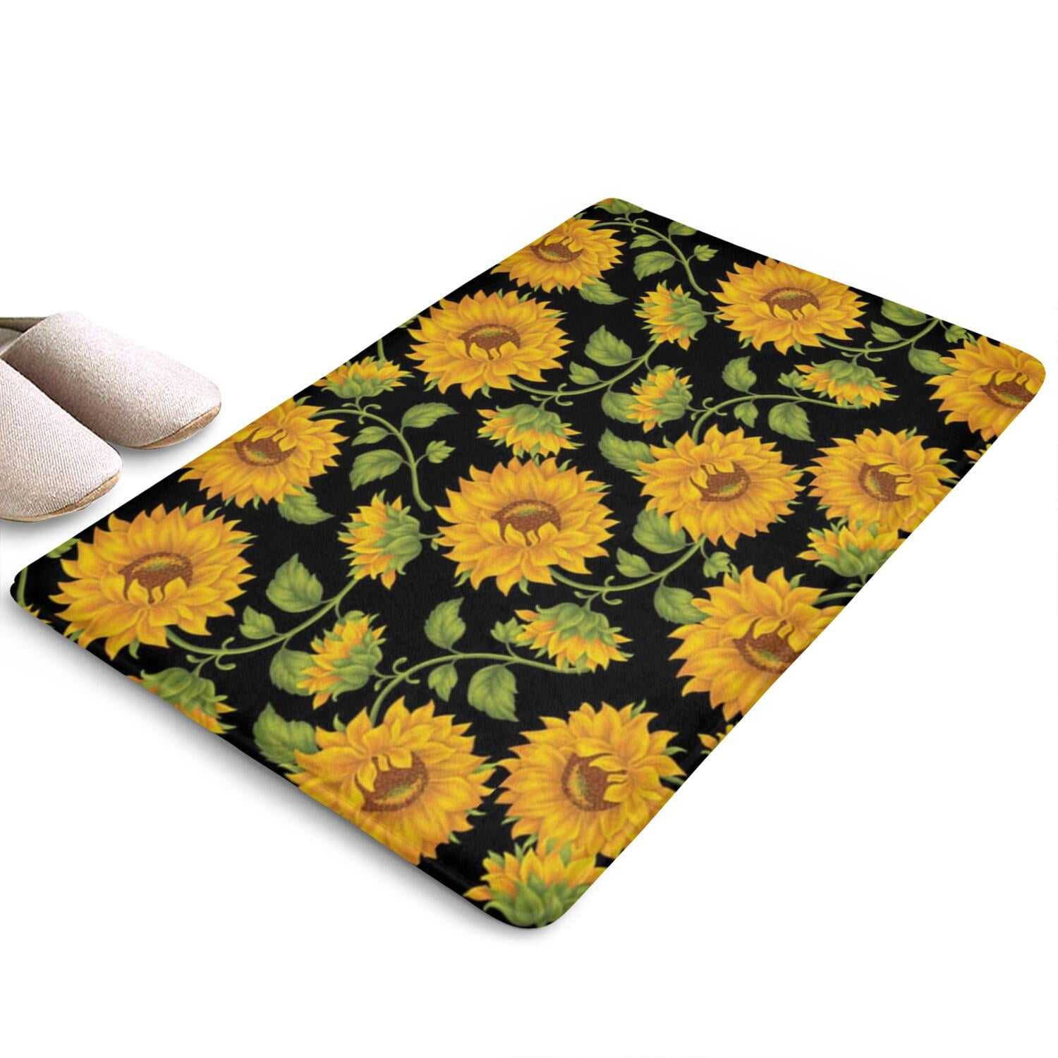 Black Green Stem Sunflower Flannel Non Slip Door Rugs,Washable Door ...