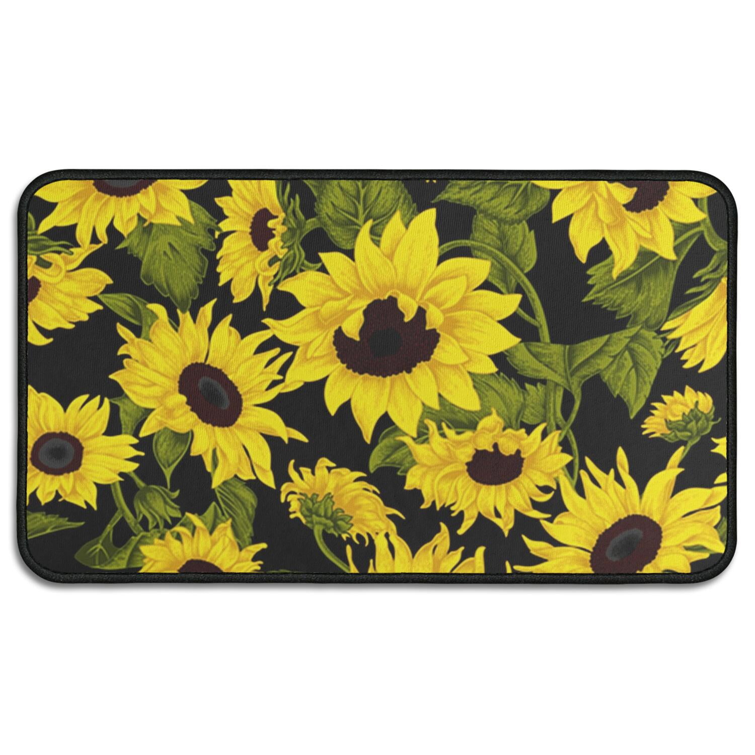 Black Green Stem Sunflower Pattern Door Rugs,Washable Non Slip Door ...