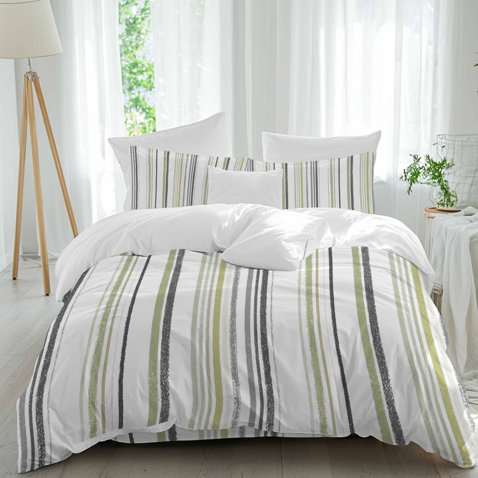 Black Green Stripes 4 piece Duvet Cover Set, Comfort Bedding Set Full ...