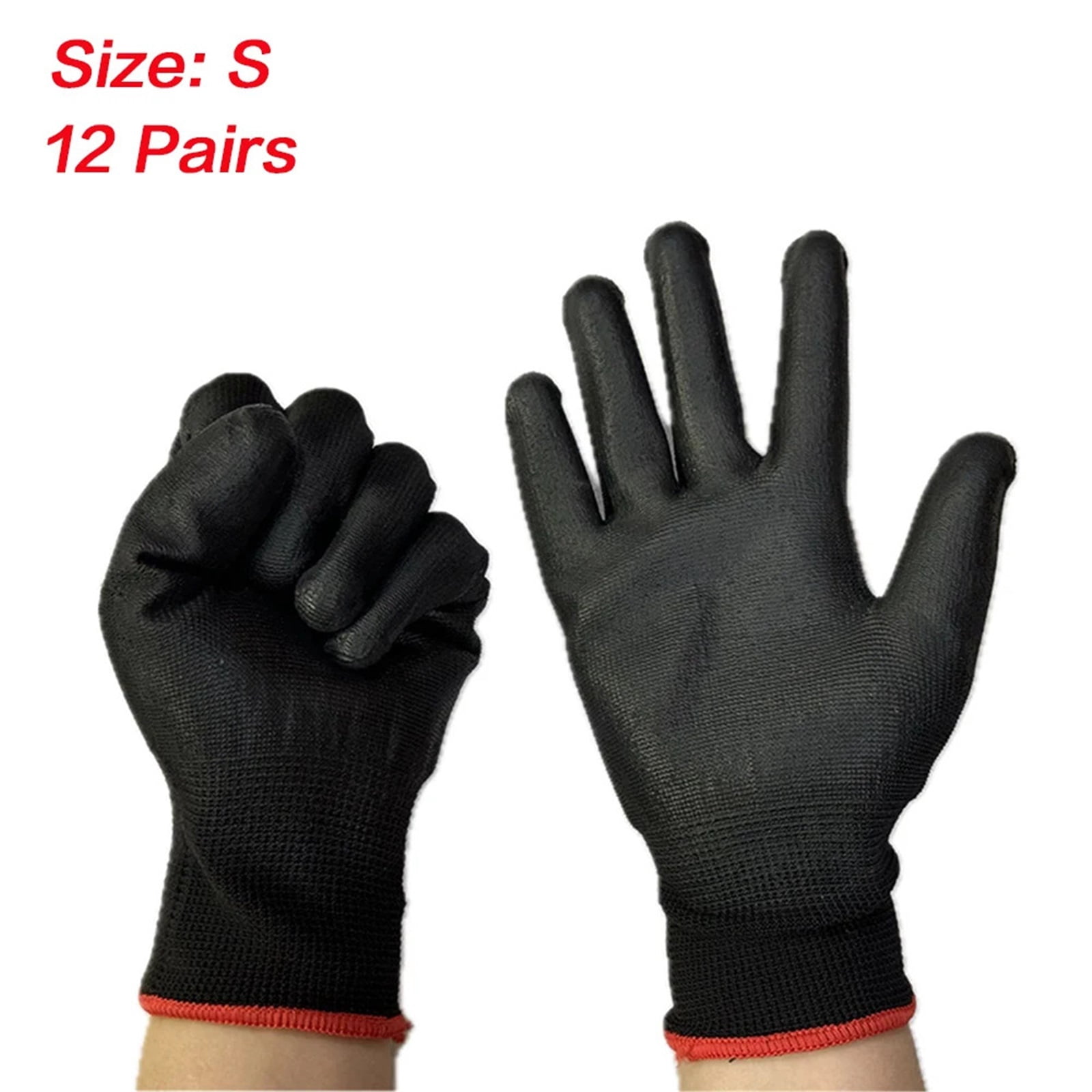 Black/Grey 12 Pairs Safety Work Gloves PU Coated, Anti-static ...