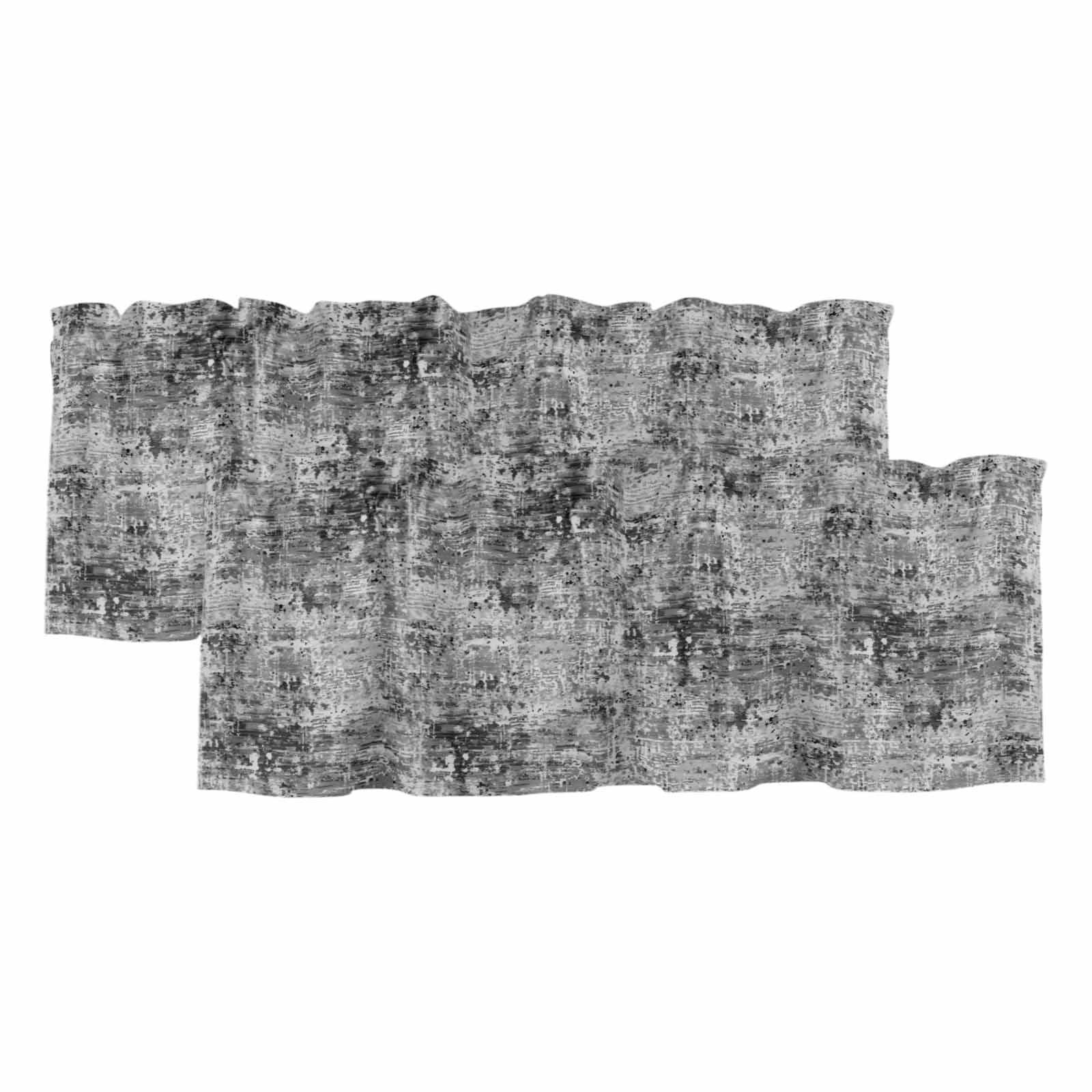 Black Grey 2 Panels Kitchen Valance, Abstract Modern Boho Mottled ...