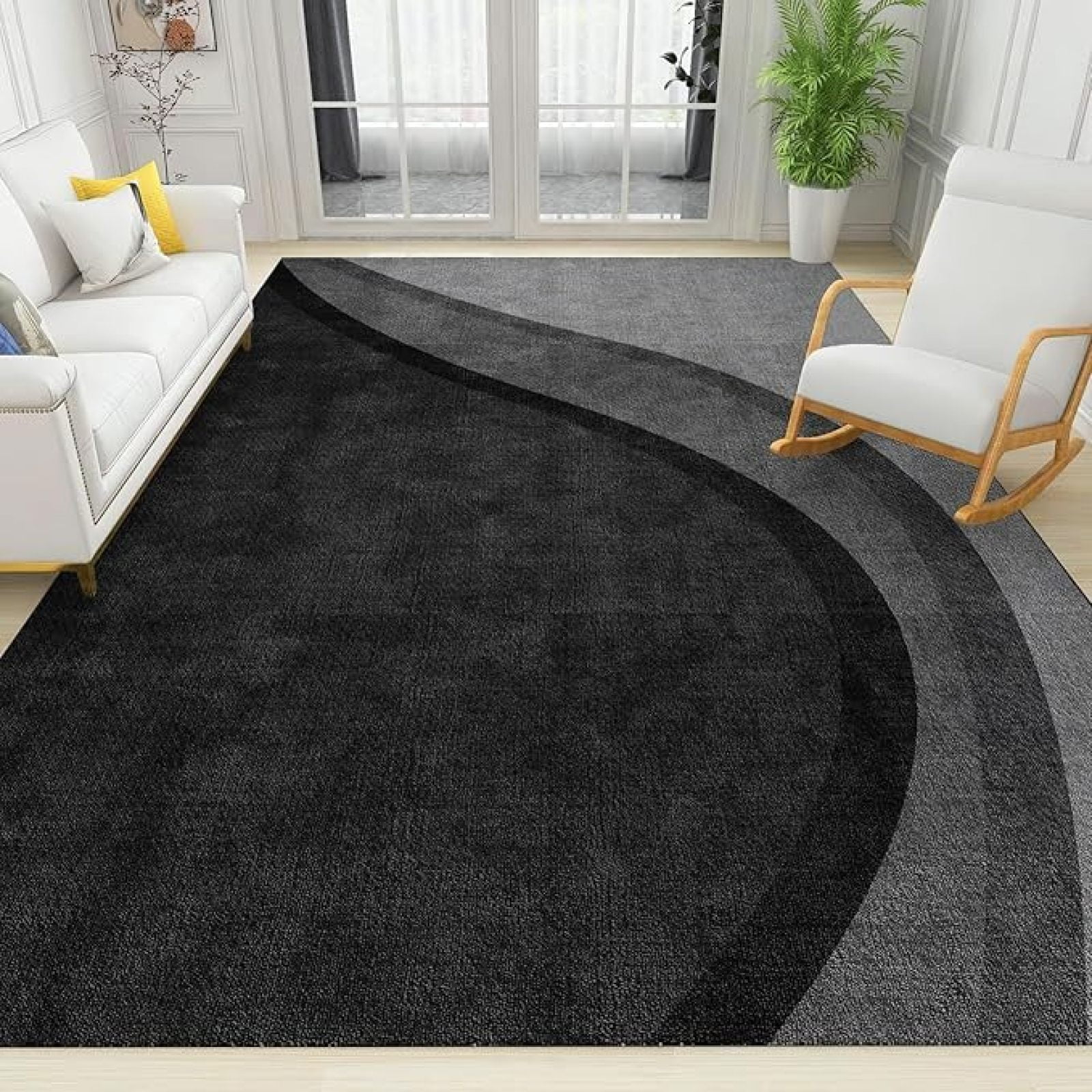 Black And Grey Abstract Area Rug, Geometric Patterns Non Slip Living ...