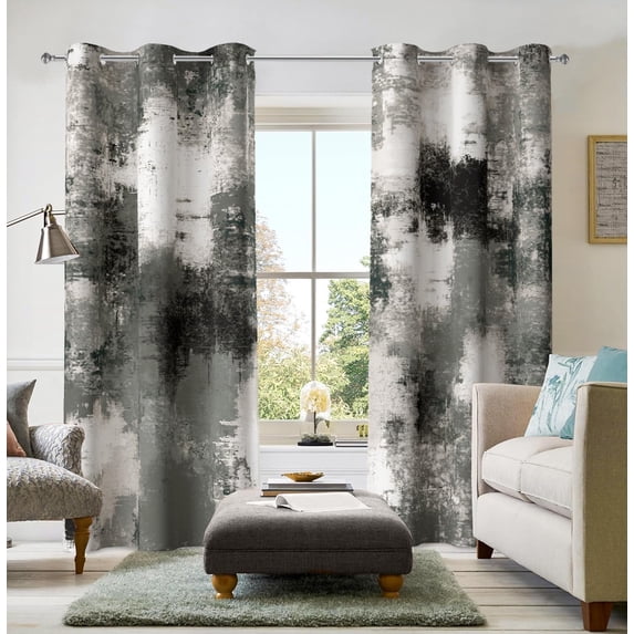 Black Grey Abstract Curtains 2 Panels Abstract Rust Curtain Room ...