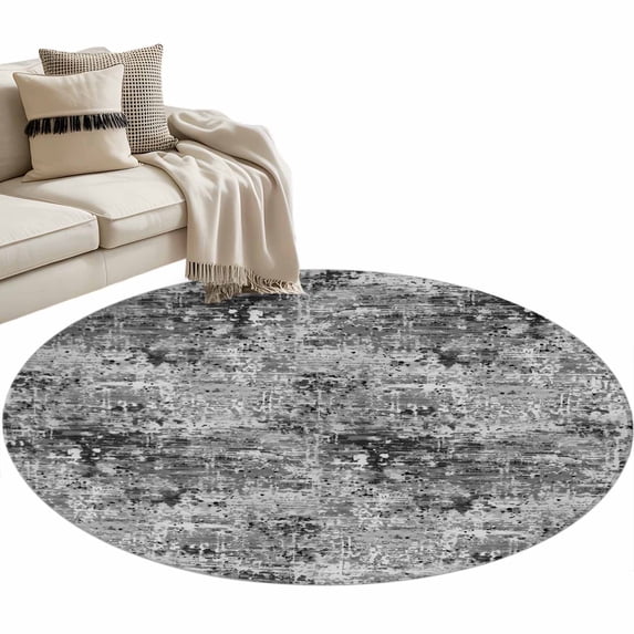 Black Grey Abstract Round Rug 3ft Washable Circle Entryway Rugs Non ...