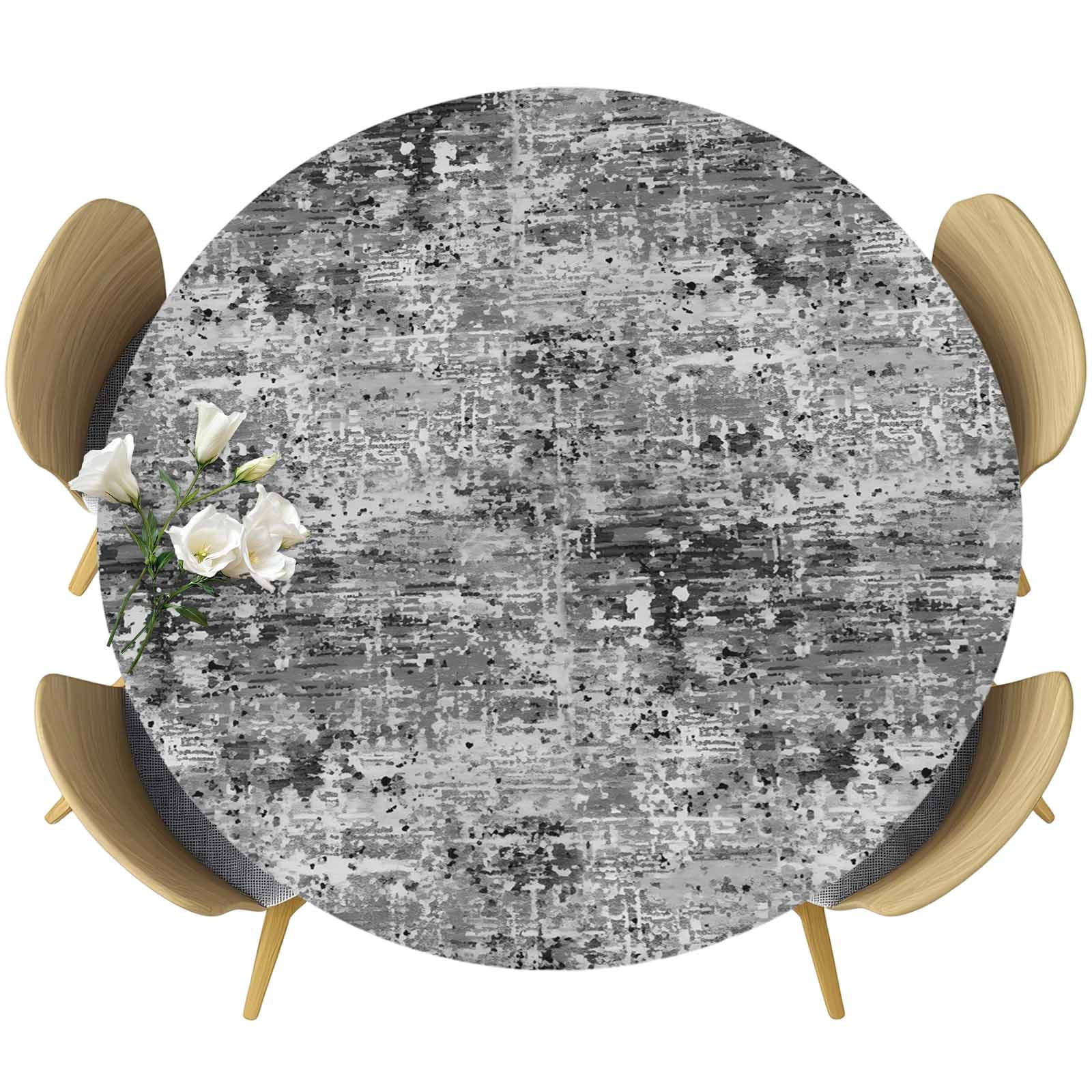 Black Grey Abstract Round Tablecloth 55-60 Inch Round Fitted Table ...