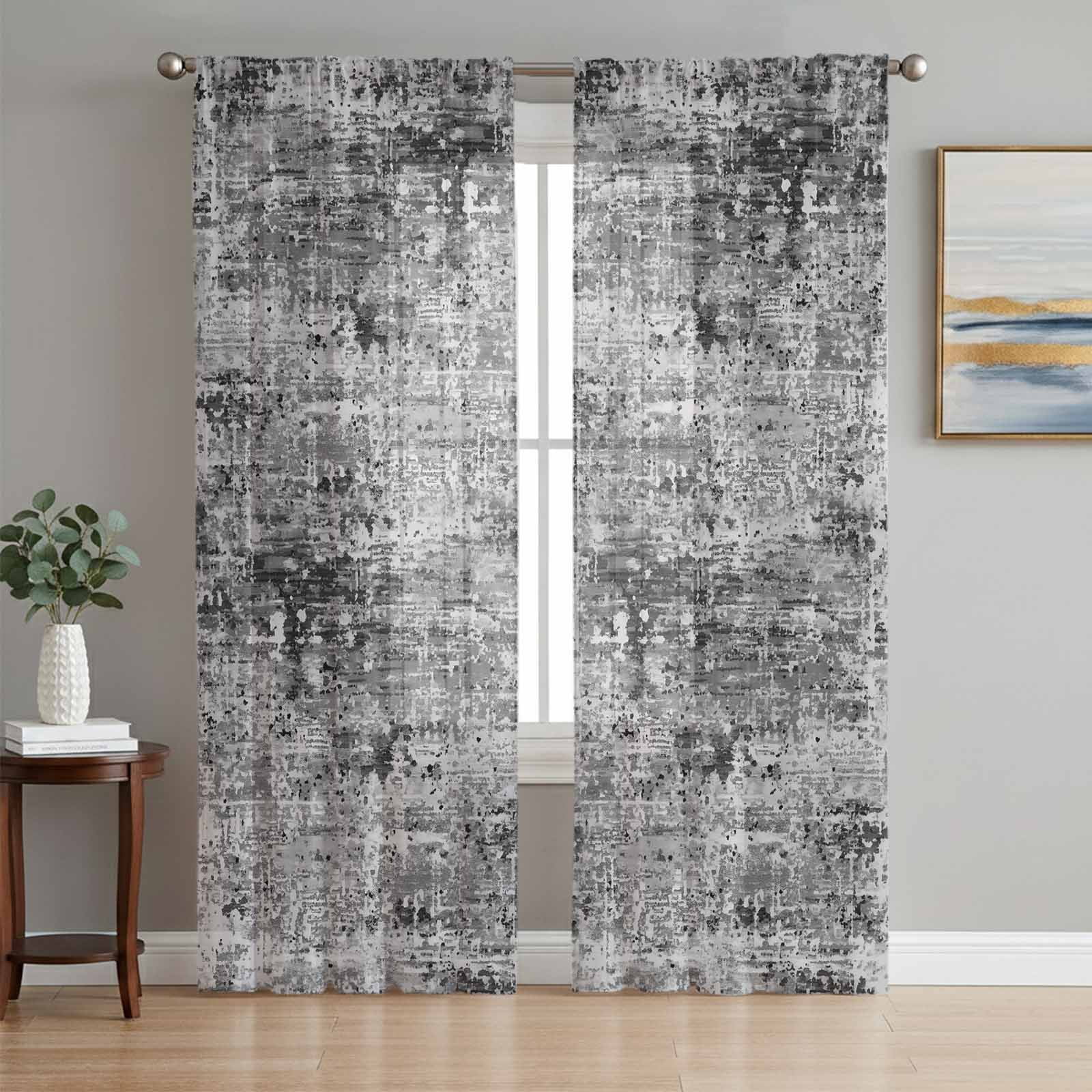 Black Grey Abstract Sheer Curtains for Living Room Bedroom Modern ...