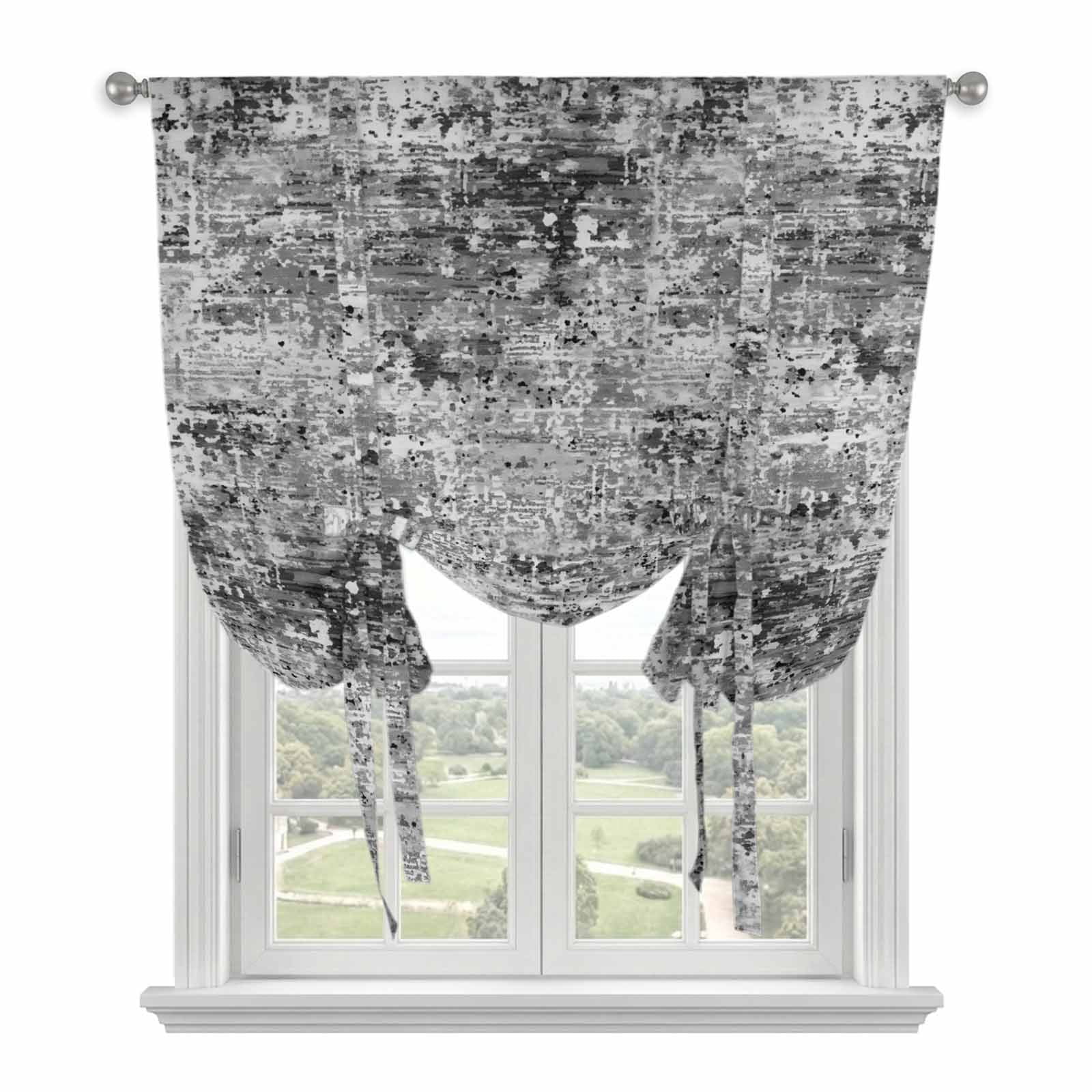 Black Grey Abstract Tie Up Curtains for Window, Thermal Insulated ...