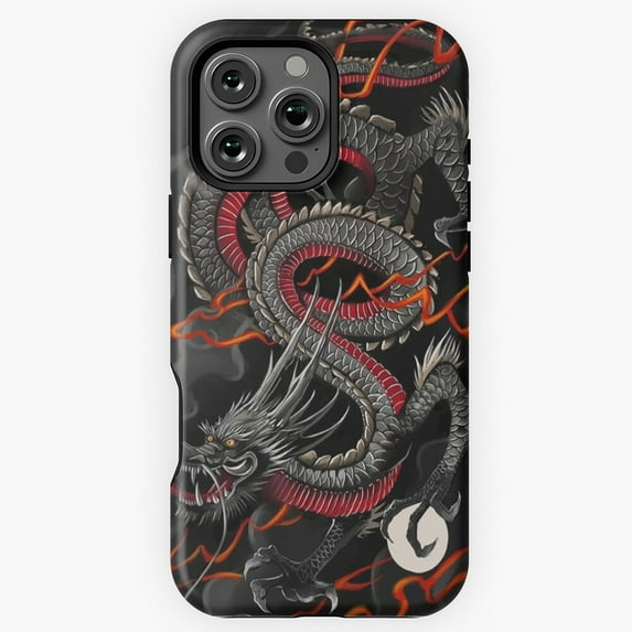 Black Grey And Red Chinese Dragon Phone Case for iPhone 16 15 14 13 12 ...