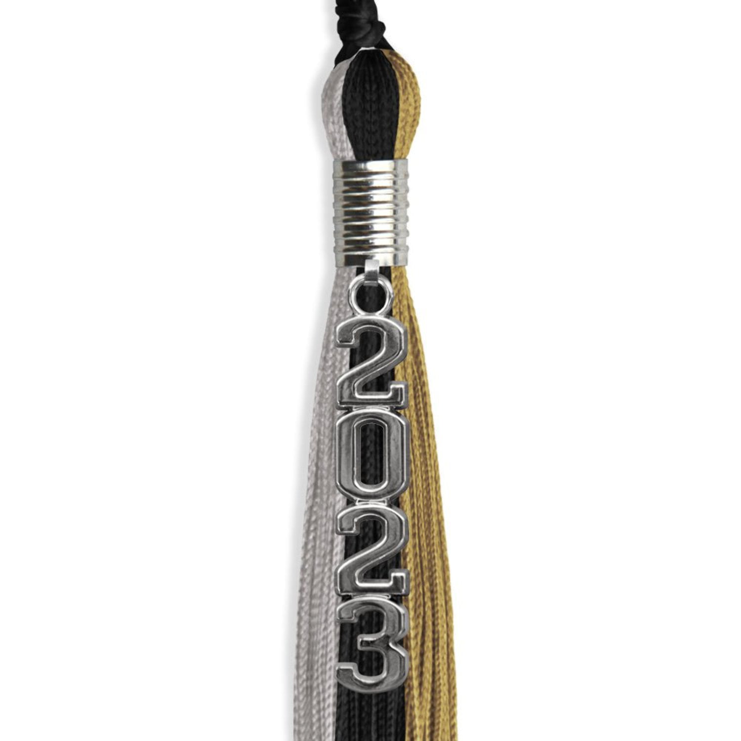 Black/Grey/Antique Gold Graduation Tassel with Silver Stacked Date Drop ...
