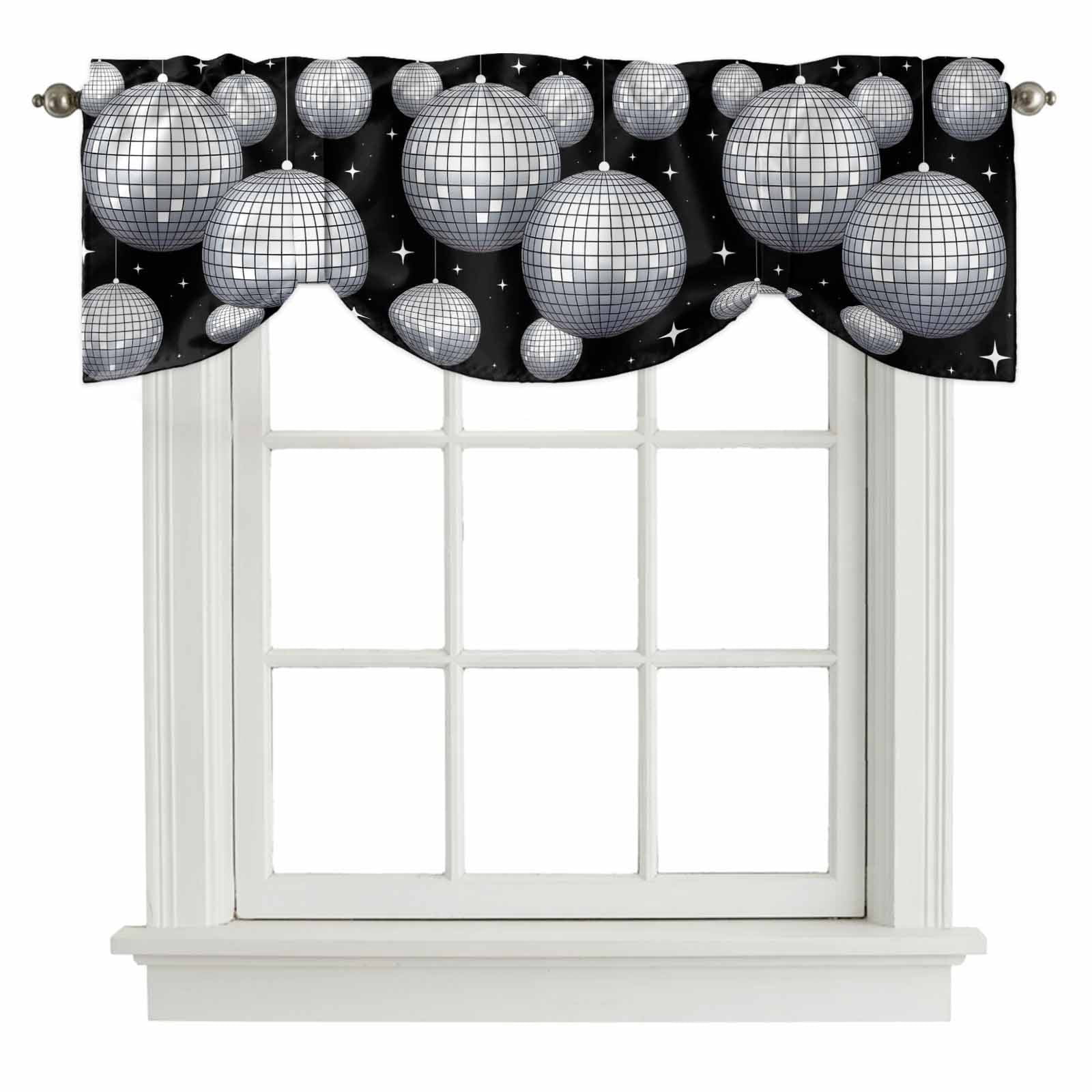 Black Grey Ball Tie Up Valance Curtains for Windows, Kitchen Curtains ...