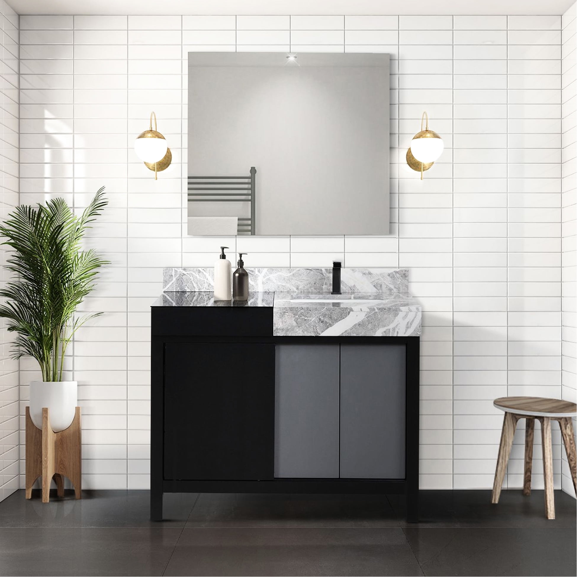 Black And Grey Bath Vanity 36 In. W X 22 D, Marble Surface, Metal ...