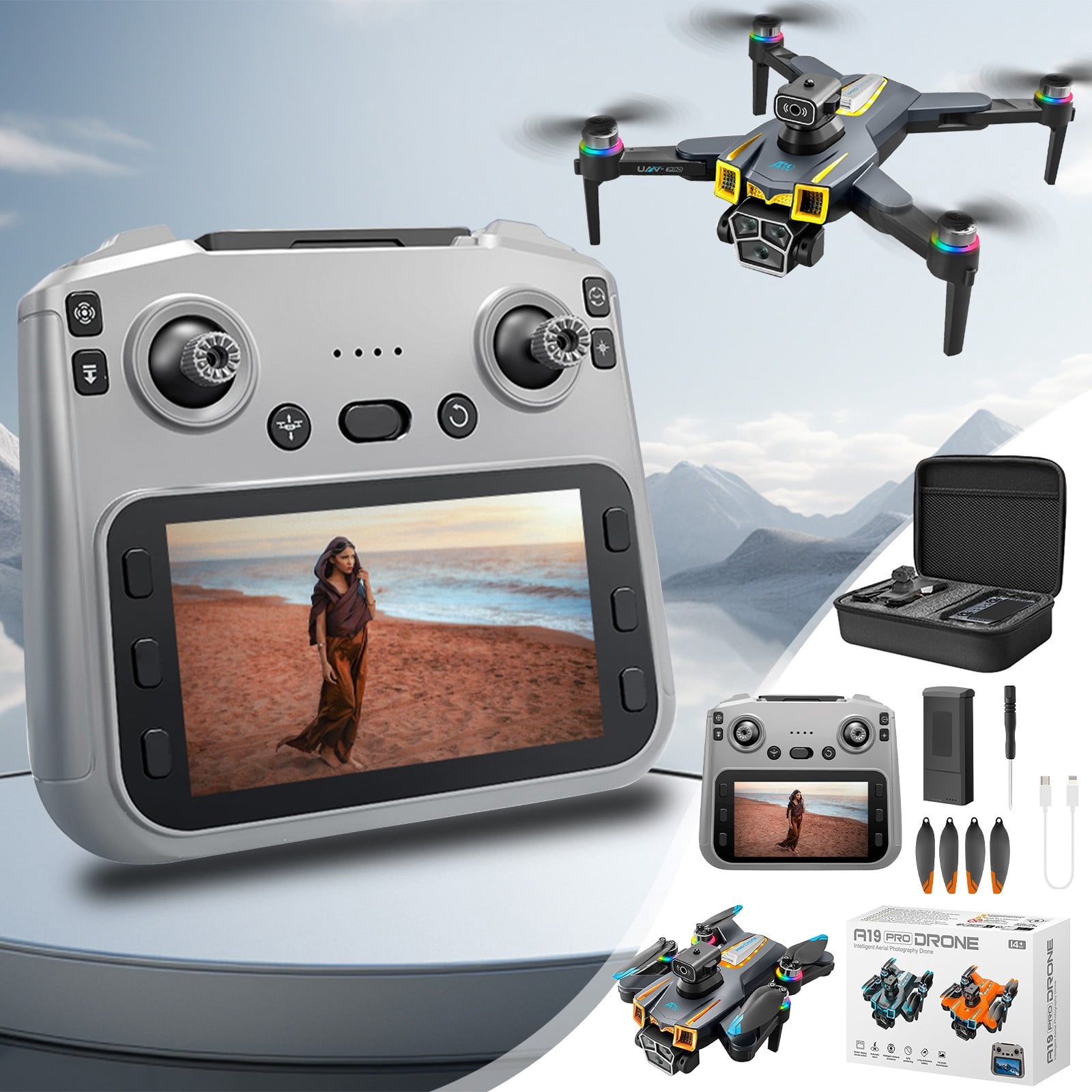 Black Grey Black Drone With 59 Inch Remote Screen Brushless Motor Hd ...