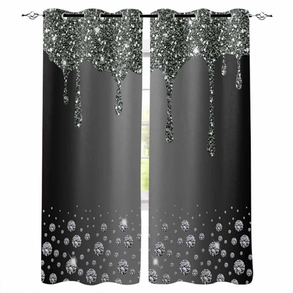 Black Grey Blackout Curtains 63 Inches Long, Modern Abstract Diamond ...