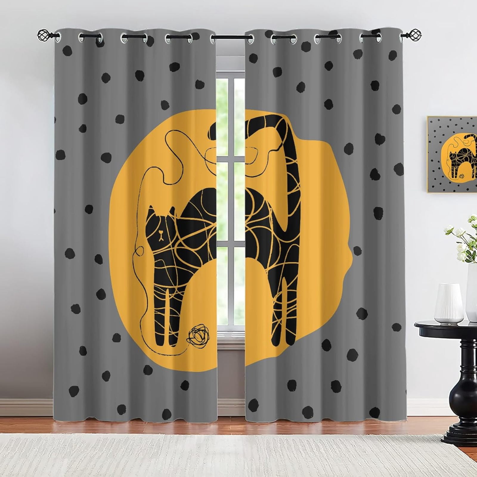Black Grey Blackout Curtains, Fun Polka Dot Curtains For Living Room ...
