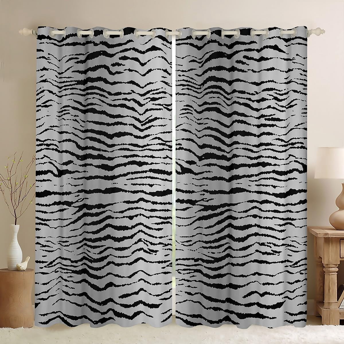 Black Grey Blackout Curtains Kids Boys Girls Window Curtains Jungle ...