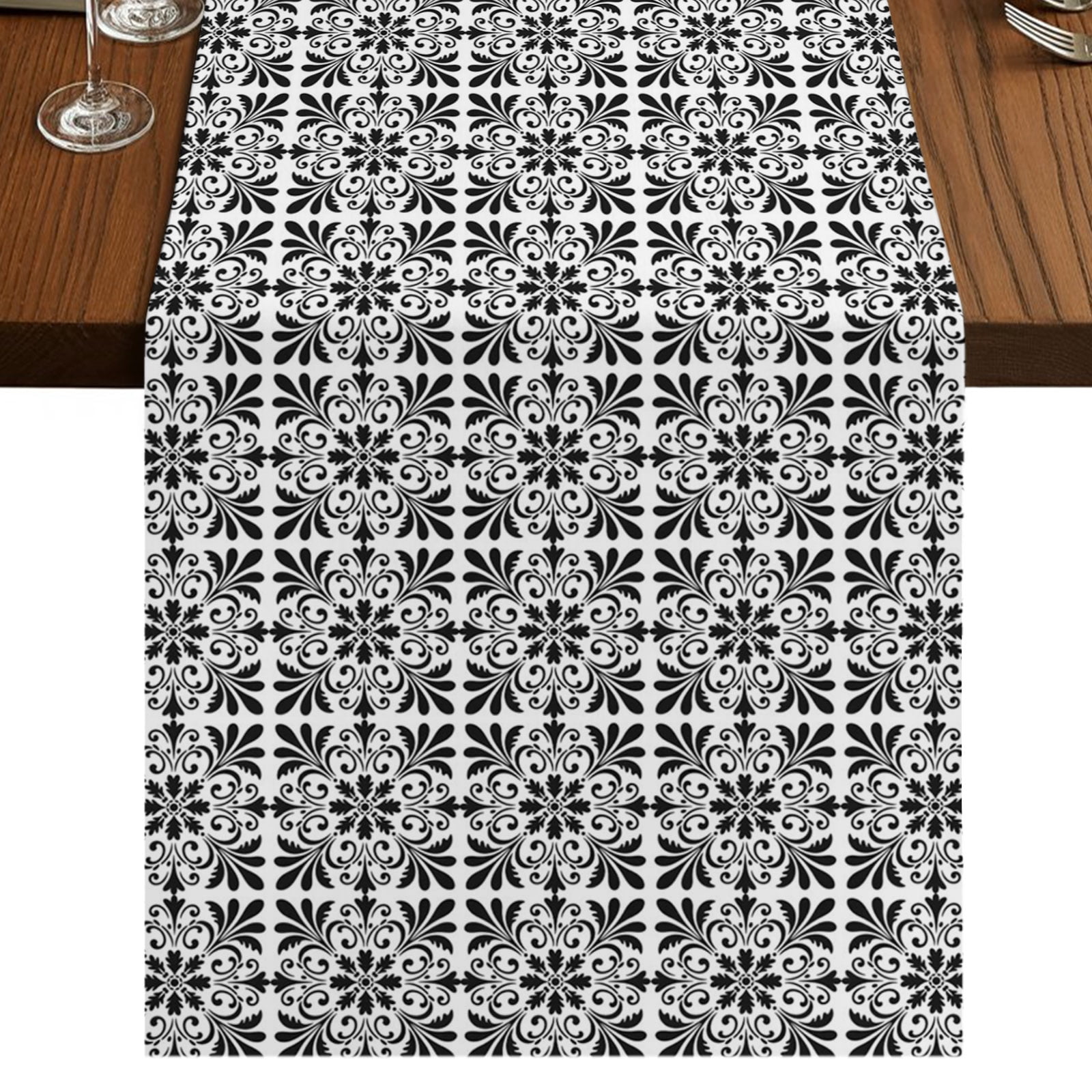 Black Grey Boho Burlap Cotton Table Runner 16x72 Inches Long, Farmhouse ...