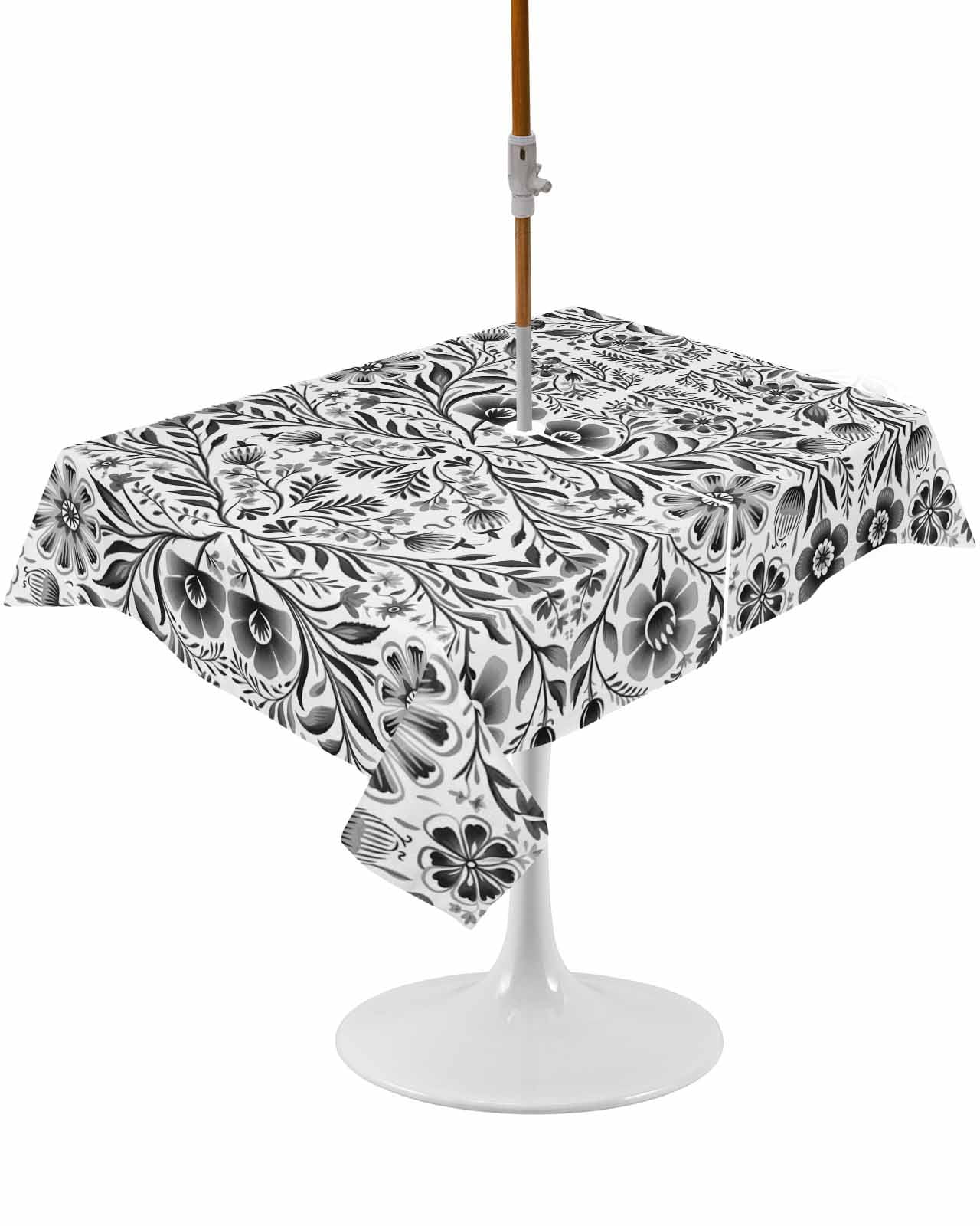 Black Grey Boho Rectangle Outdoor Tablecloth, Waterproof Table Cloth ...