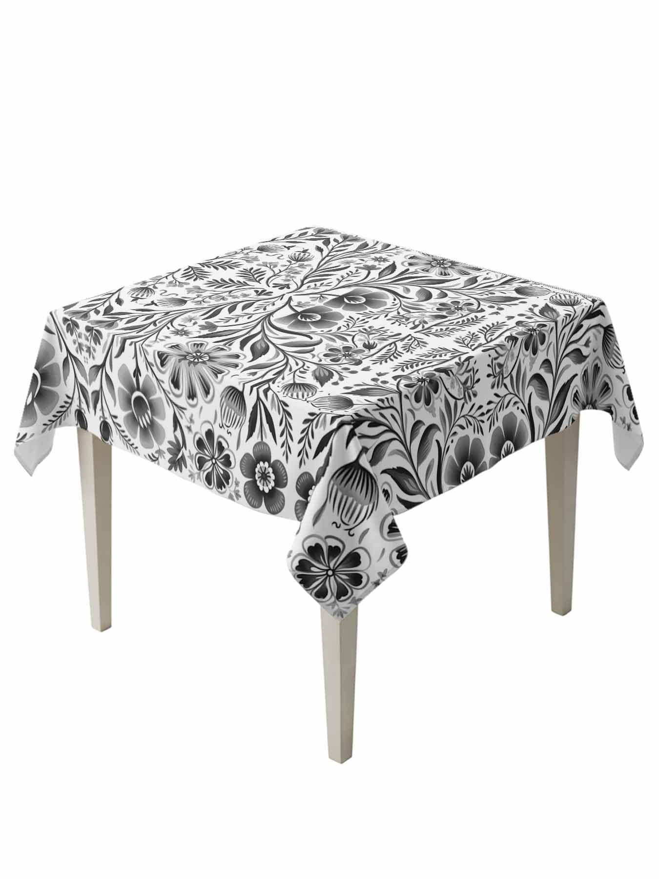 Black Grey Boho Table Cloth, Ethnic Tribal Floral Abstract Art ...