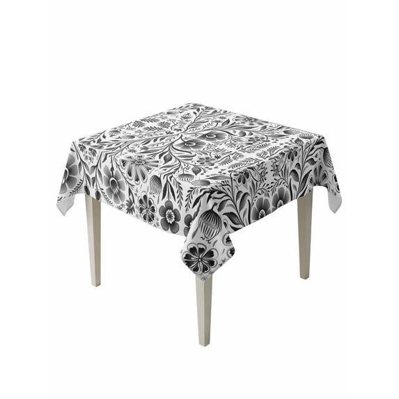 Black Grey Boho Table Cloth, Ethnic Tribal Floral Abstract Art ...