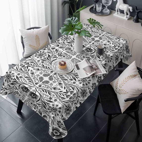 Black Grey Boho Table Cloth Waterproof Tablecloths, Ethnic Tribal ...