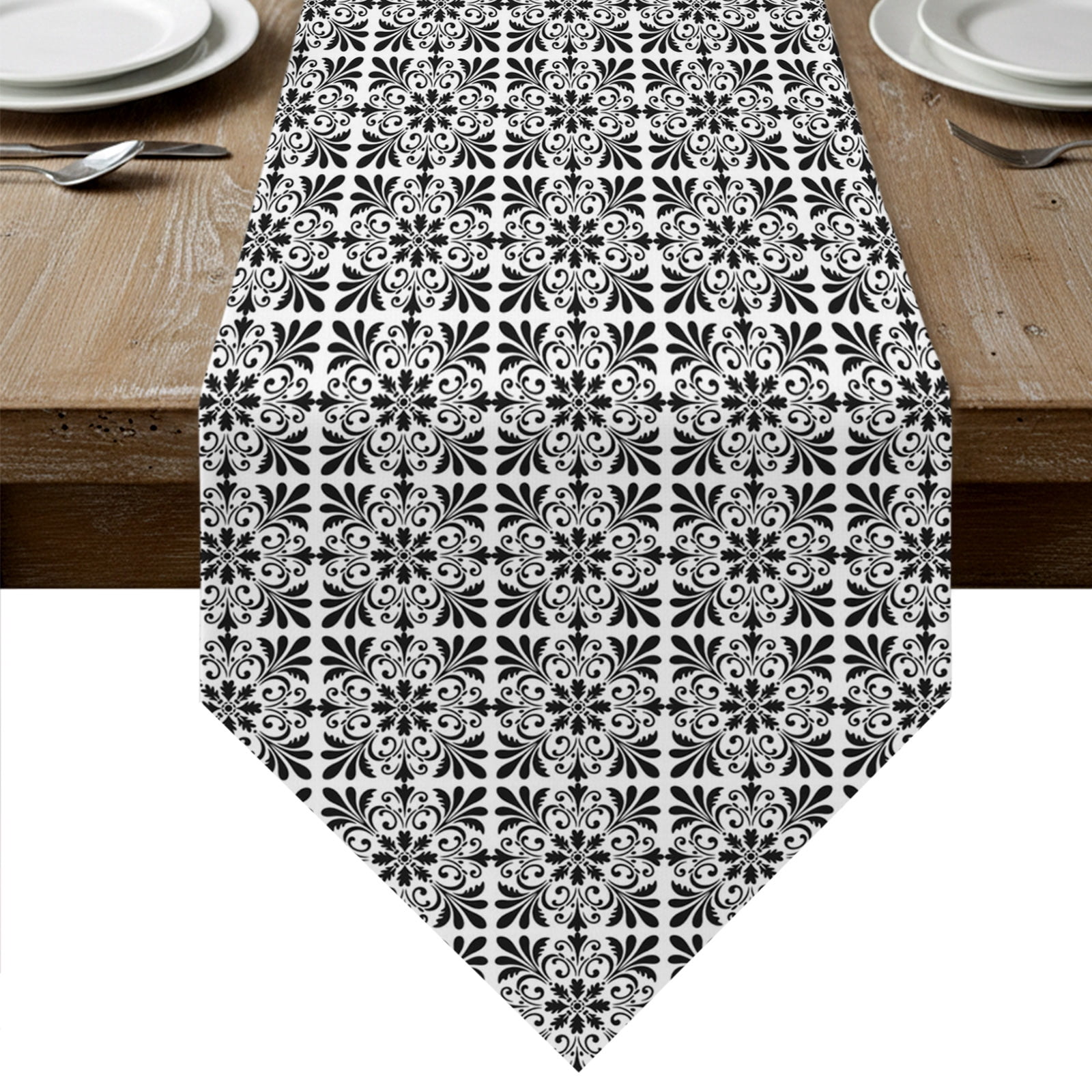 Black Grey Boho Table Runner Linen Burlap Table Runner 72 Inches Long ...