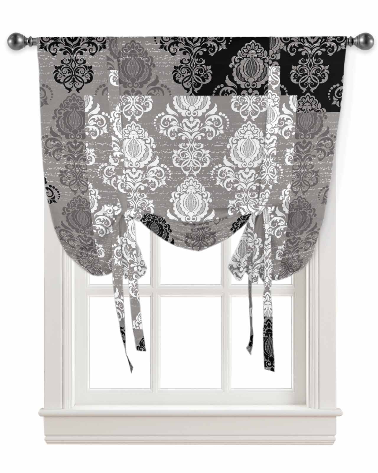 Black Grey Boho Tie Up Curtains for Kitchen Bathroom Bedroom Windows 63 ...
