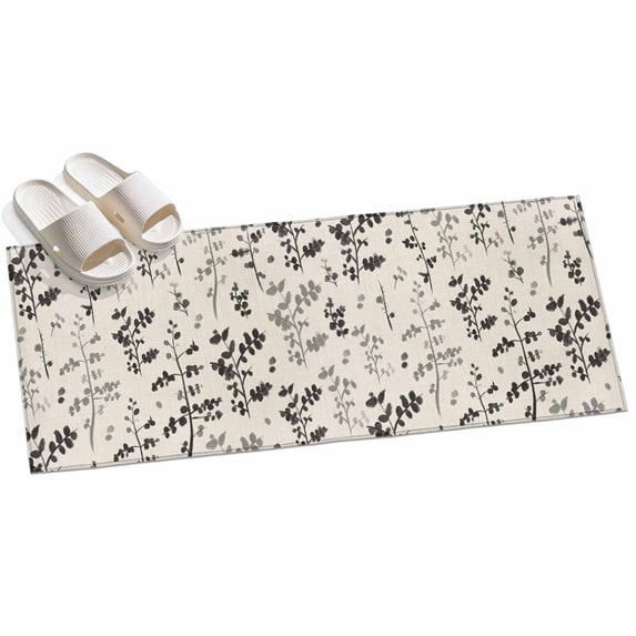 Black Grey Botanical Hallway Runner Rug 2x6 Washable Non Slip Kitchen ...