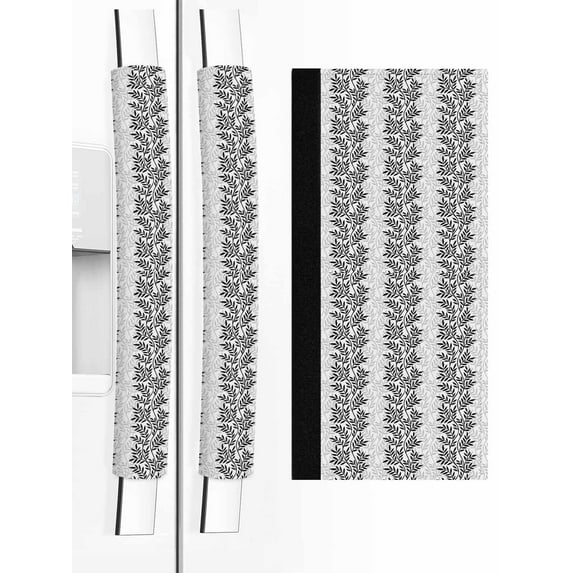 Black Grey Botanical Refrigerator Door Handle Covers Set of 2,Pastoral ...