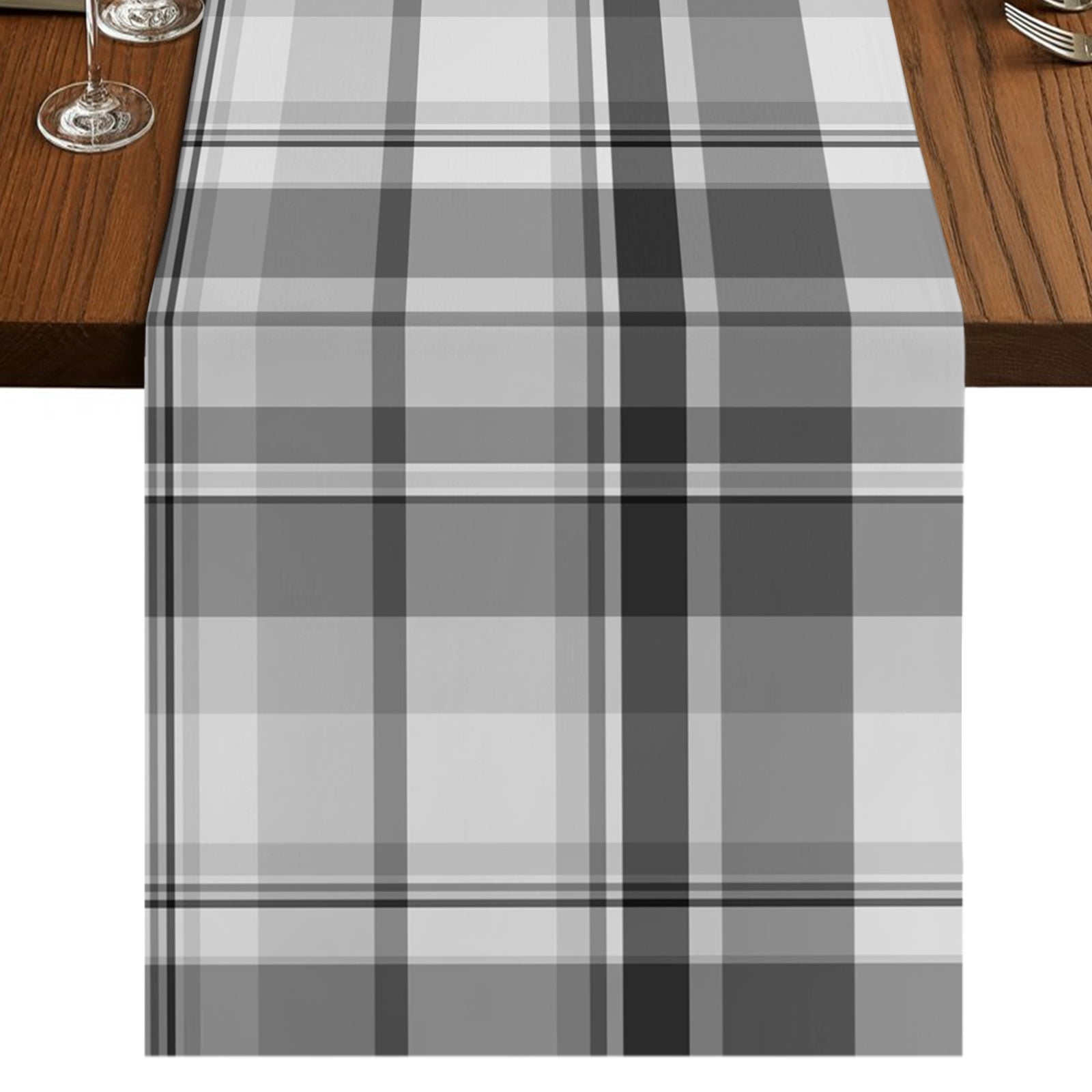 Black Grey Buffalo Plaid Burlap Cotton Table Runner 13x108 Inches Long ...
