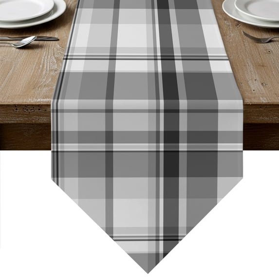 Black Grey Buffalo Plaid Table Runner Linen Burlap Table Runner 70 ...