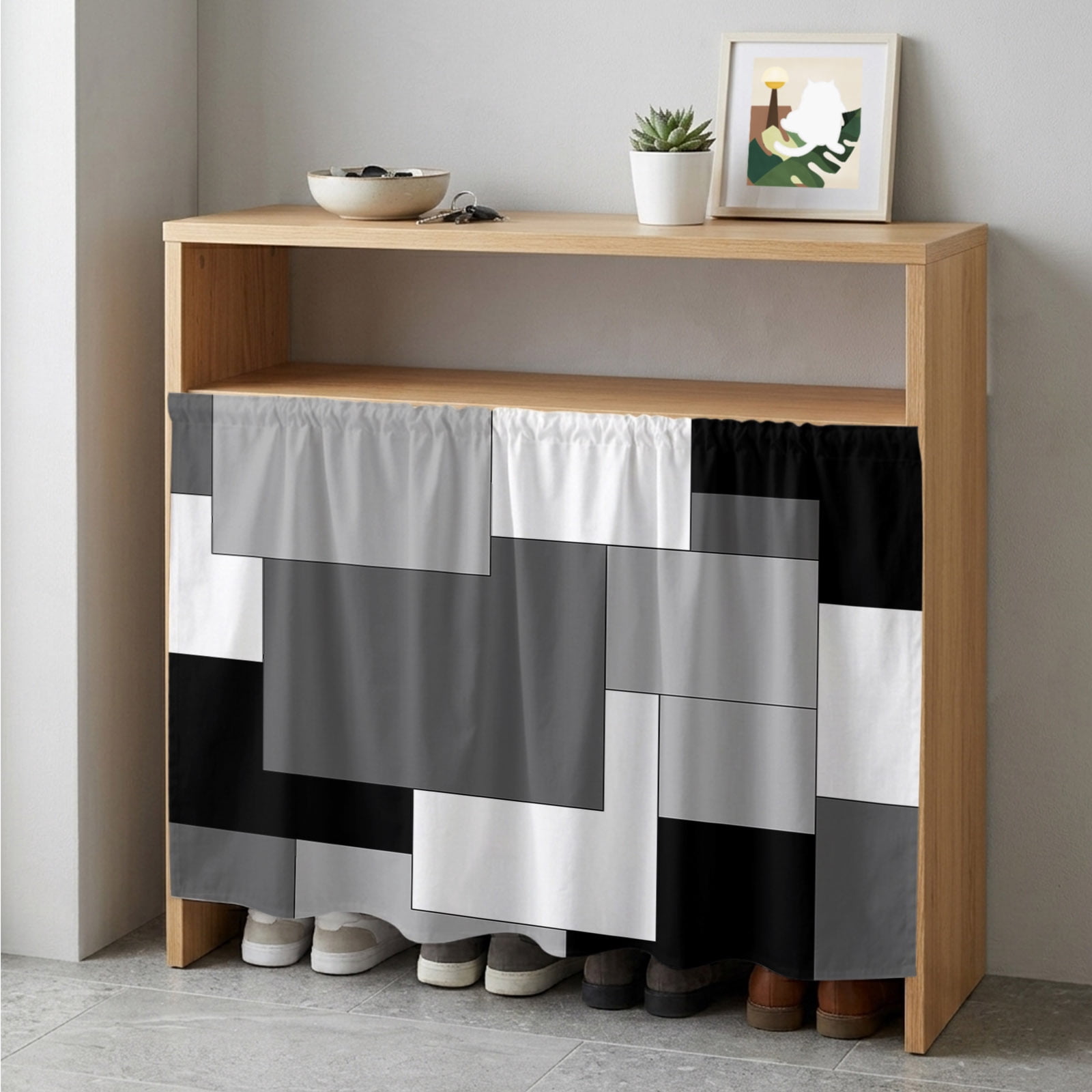 Black Grey Cabinet Curtain 35"Wx35"L,Dustproof Under Sink Skirt with ...