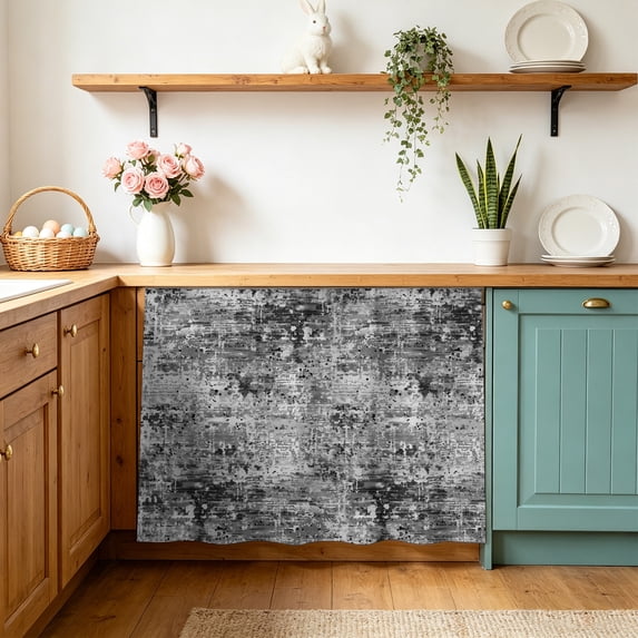 Black Grey Cabinet Curtains 11" W x 13" L, Abstract Modern Boho Mottled ...
