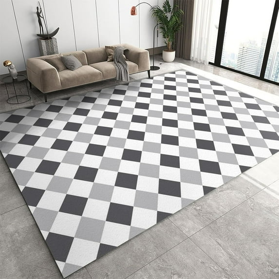 Black and Grey Chess Grid Area Rug 3x5ft Abstract Geometric Chessboard ...