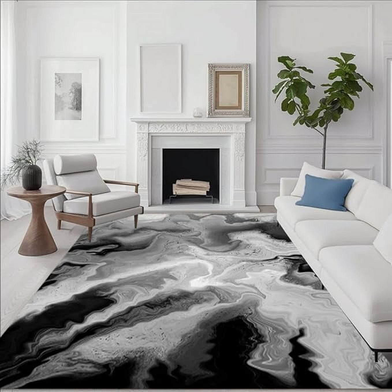 Black Grey Classic Abstract Area Rug Modern Contemporary Marble Texture ...