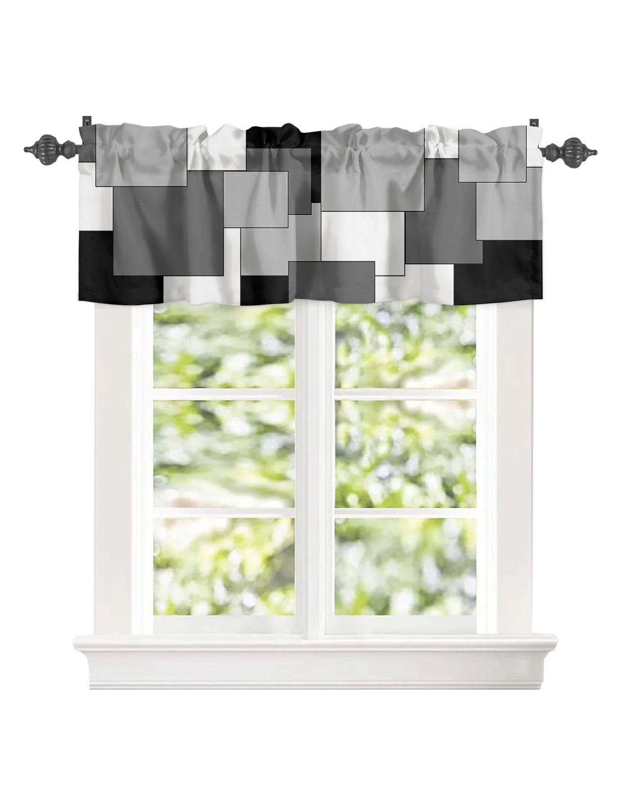 Black Grey Color Blocks Geometric Patchwork Window Treatment Panel for ...