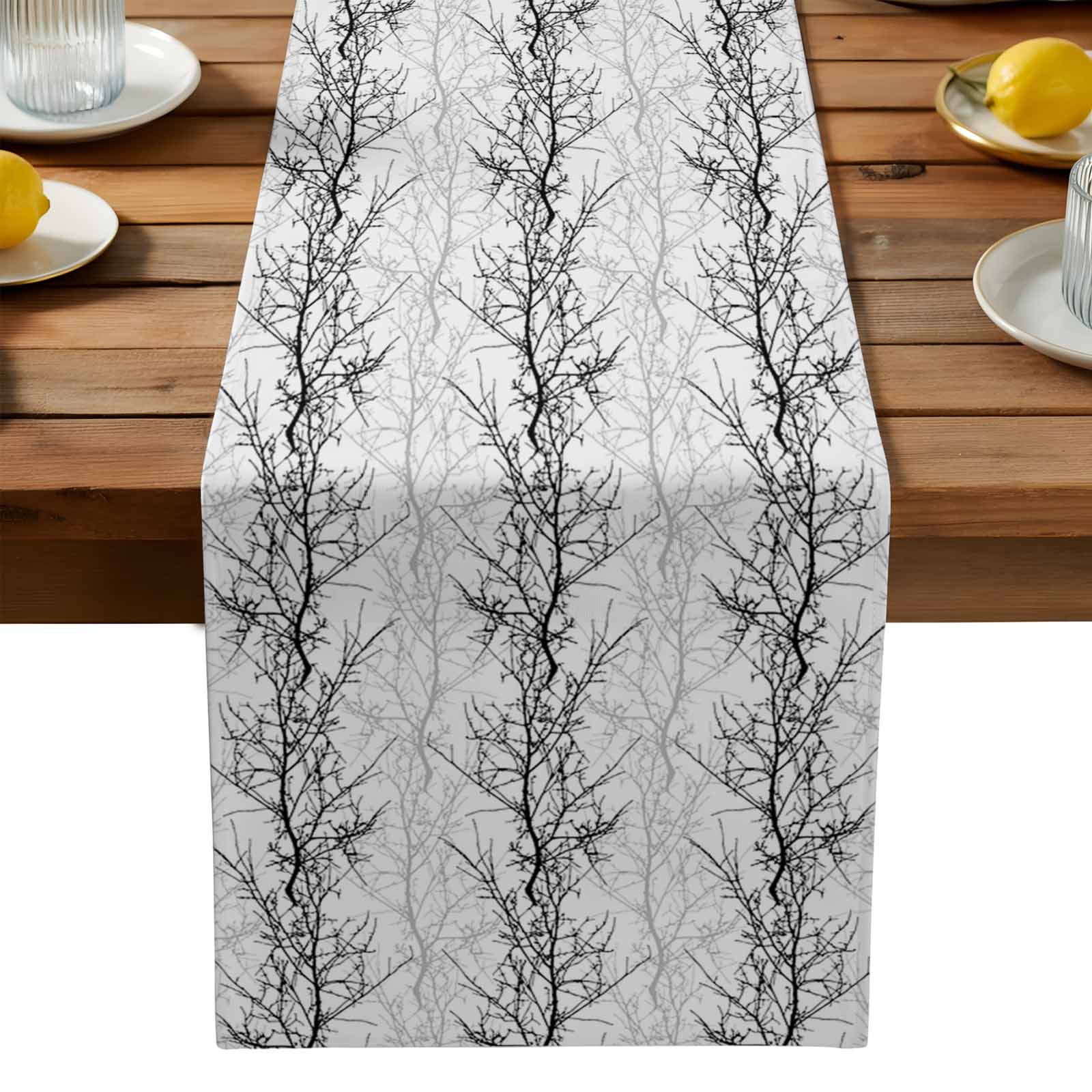 Black Grey Cotton Linen Table Runner for Dining Kitchen, Pastoral ...