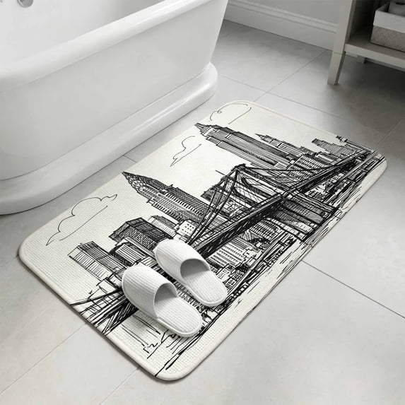 Black Grey Country Bathroom Rugs Non Slip Washable Bath Mat Absorbent ...