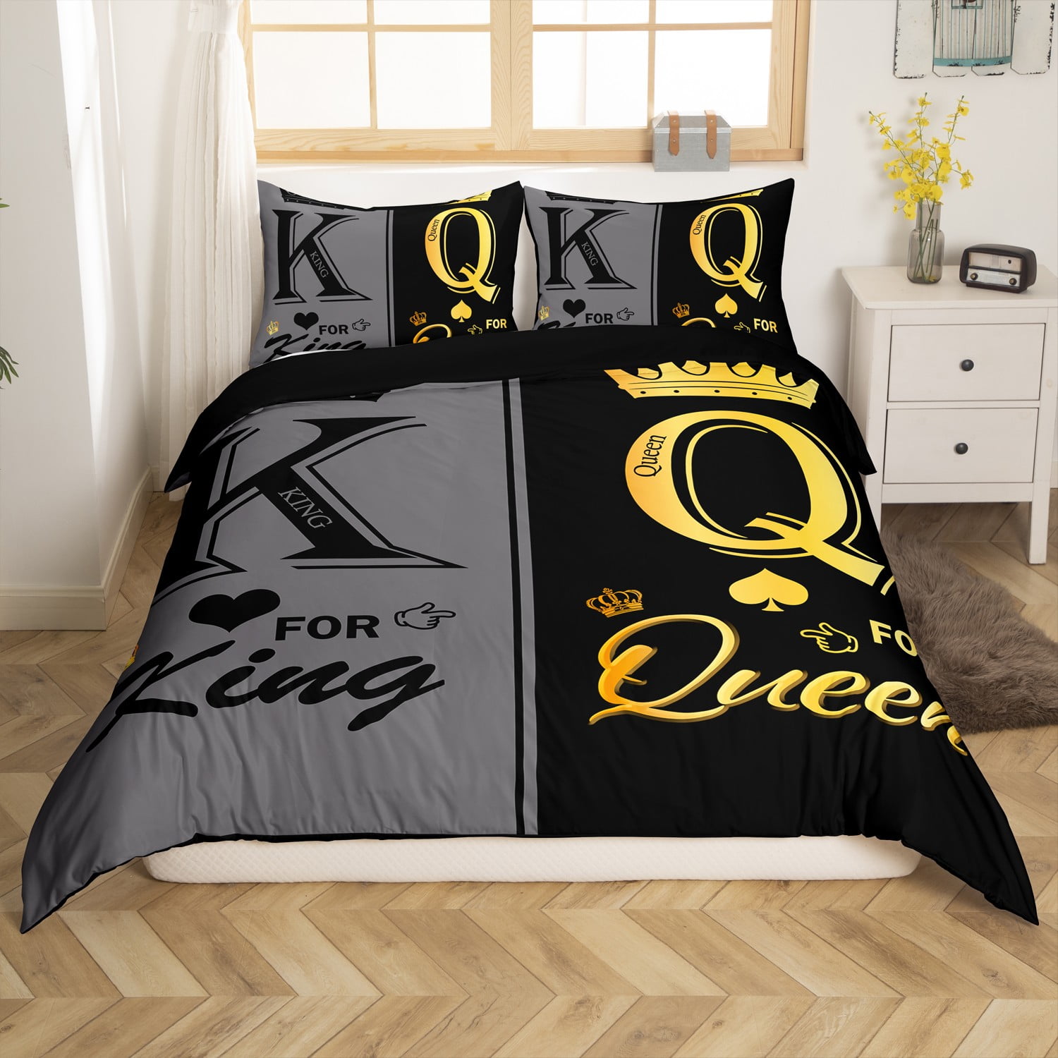 Black Grey Couple Comforter Cover For Adults Men Women,King And Queen ...