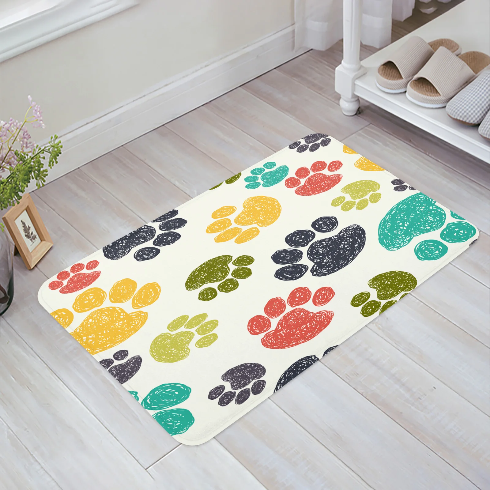 Black Grey Dog Paw Footprint Art Floor Mat Entrance Door Mat Living ...