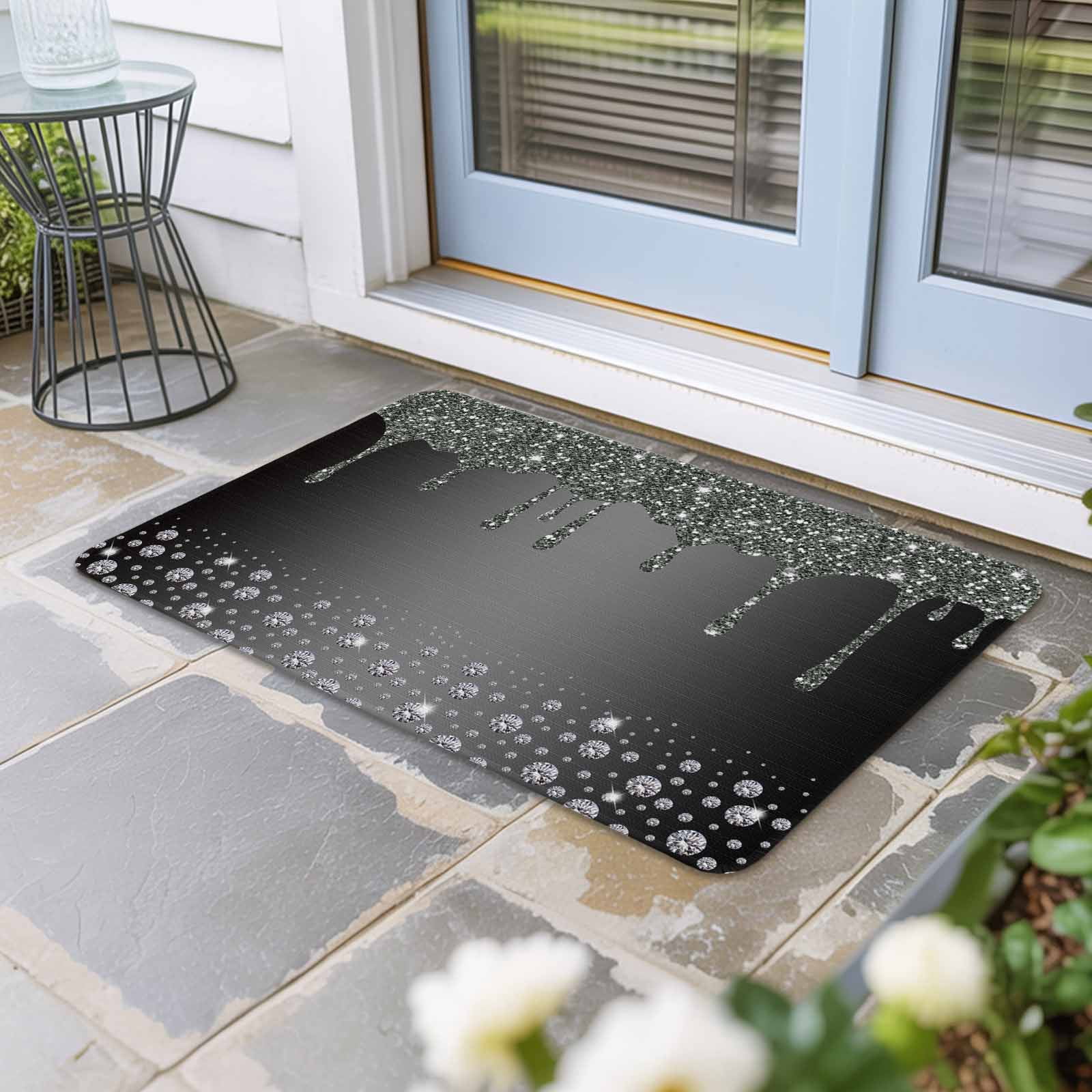 Black Grey Door Mat Indoor Outdoor, Modern Abstract Diamond Luxury ...