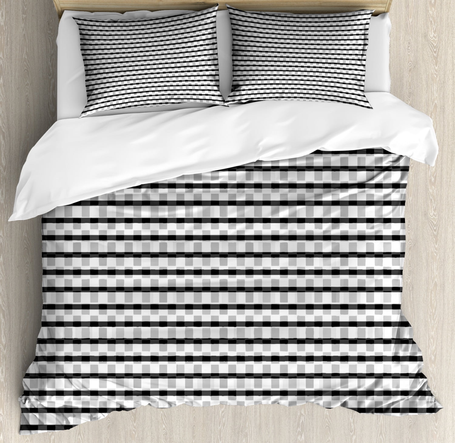 Black and Grey Duvet Cover Set King Size, Abstract Tender Motif ...