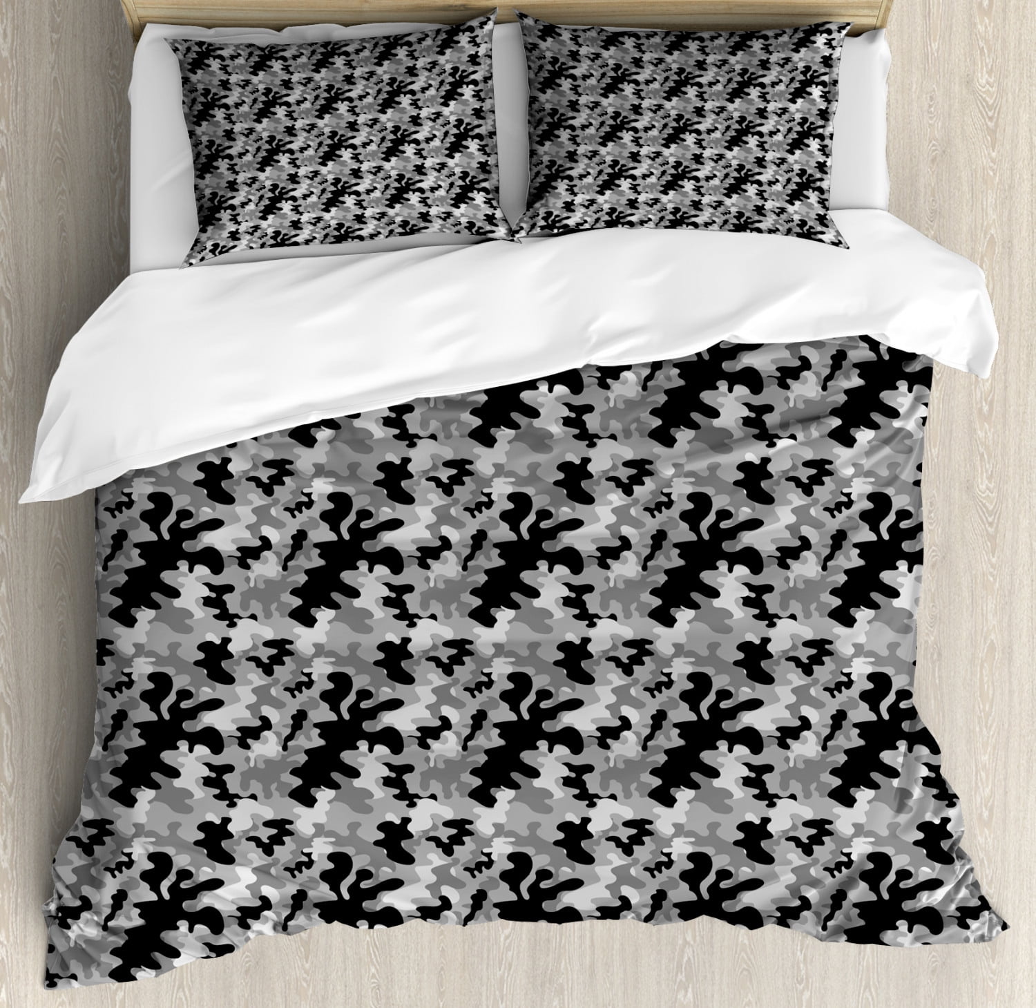 Black and Grey Duvet Cover Set King Size, Stain Like Camouflage Pattern ...