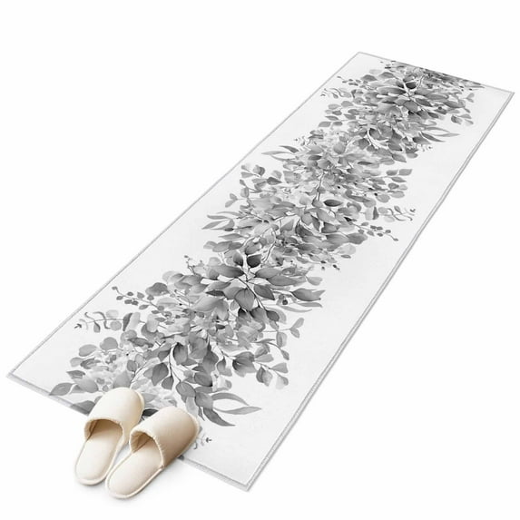 Black Grey Eucalyptus Leaves Runner Rug 2x6 FT, Non Slip Hallway Carpet ...