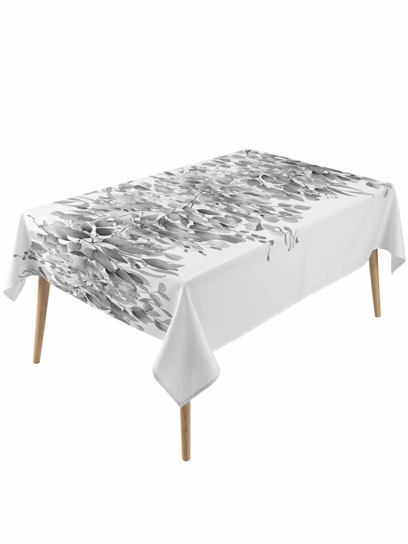 Black Grey Eucalyptus Leaves Table Cloth, Spring Summer Botanical ...