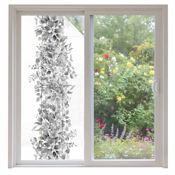 Black Grey Eucalyptus Leaves Window Privacy Film, Spring Summer ...